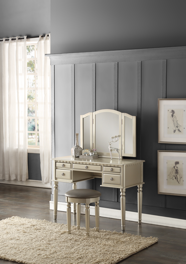 Commodious Vanity Set Featuring Stool And Mirror Silver - Walmart.com