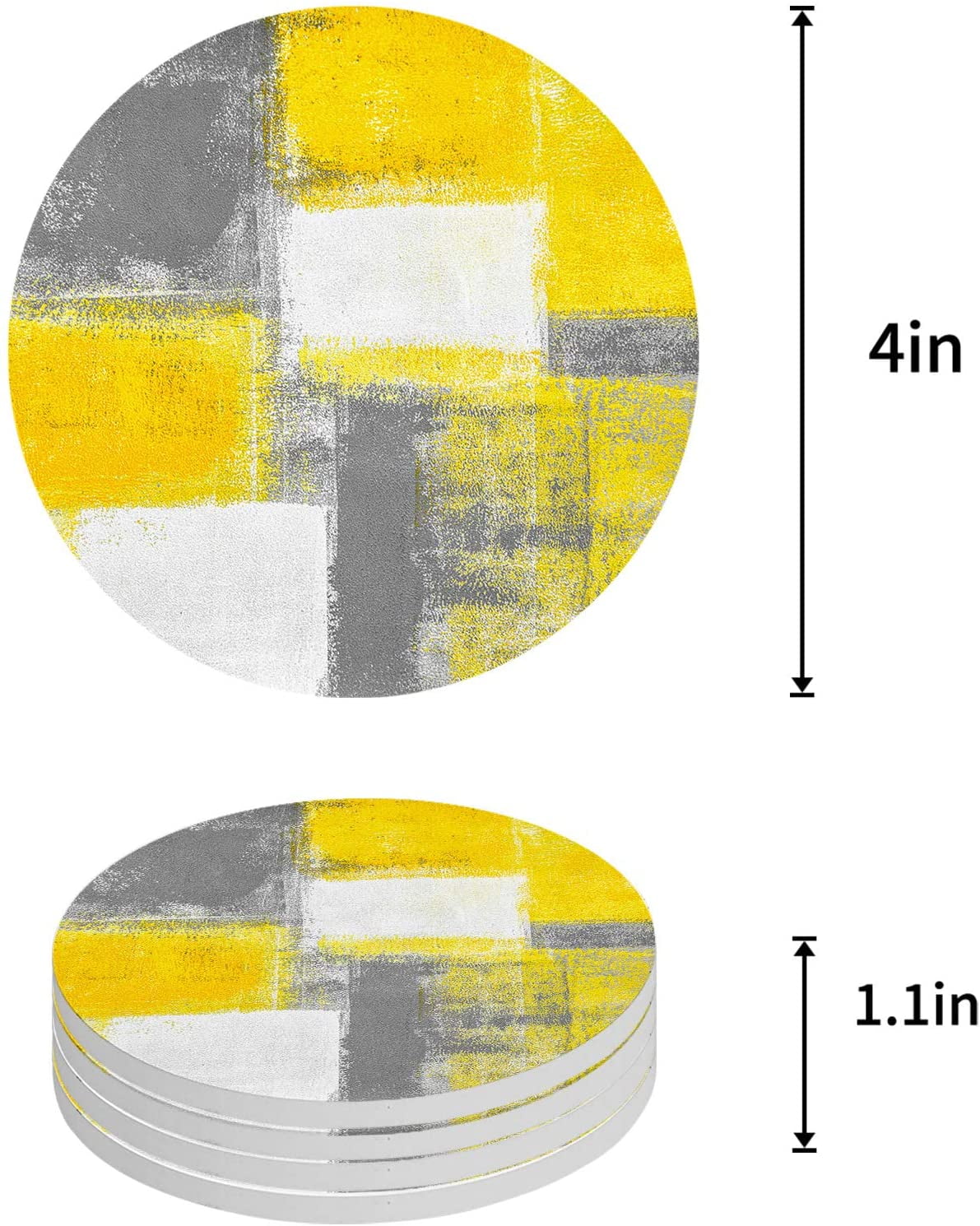 FMSHPON Geometric Abstract Oil Painting Style Yellow Set of 6 Round ...