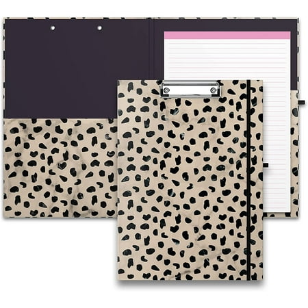 Leopard Print Clipboard Folio with Refillable Lined Notepad Pen Loop ...