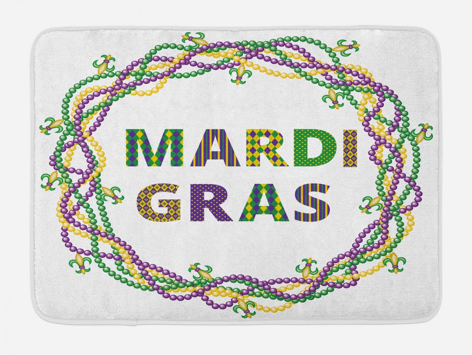 Mardi Gras Bath Mat, Vivid Beads Circular Frame with Lettering ...