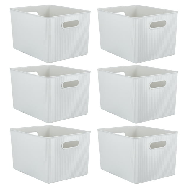 Superio Ribbed Plastic Storage Basket Organizer 6 Pack 22 Liter