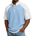 Ceisia Mens Waffle Knit Quarter Zip Pullover Short Sleeve Color Block ...