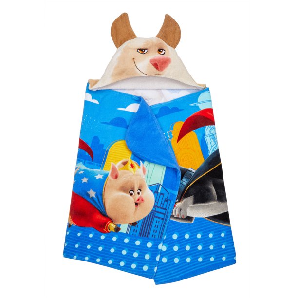Justice League Super-Pets Kids Krypto Hooded Towel, Cotton, Blue ...