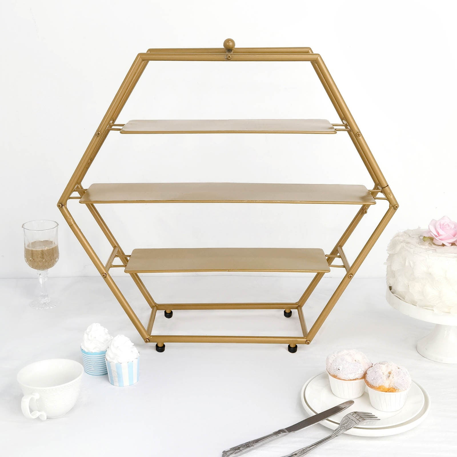 Efavormart 21" Tall Gold Metal Tiered Cupcake Stand, 3 Tier Hexagonal ...