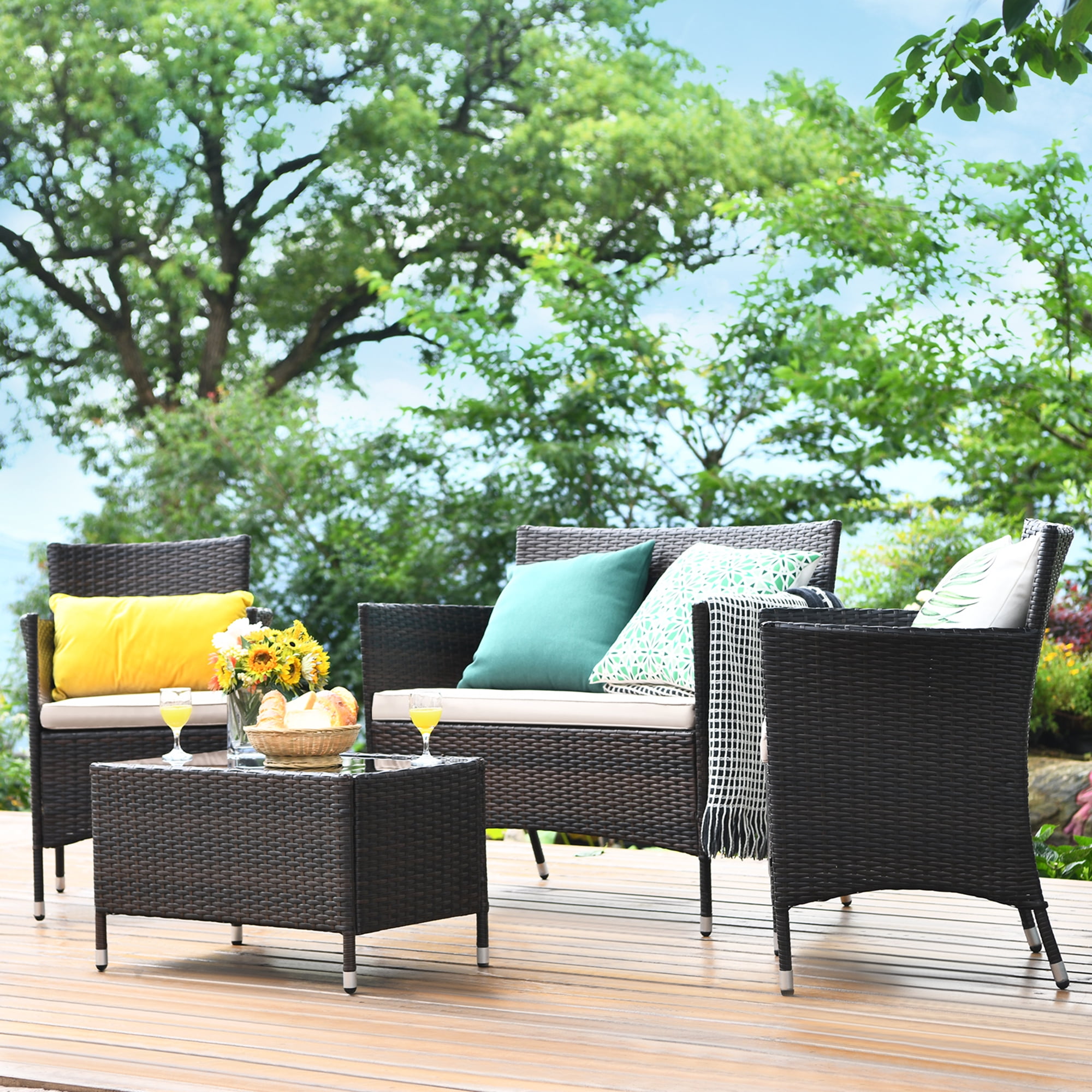 Click here for Gymax 4pcs Patio Rattan Conversation Furniture Set... prices