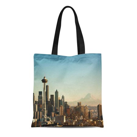 HATIART Canvas Tote Bag Sky Downtown Seattle Skyline and Space Tower ...