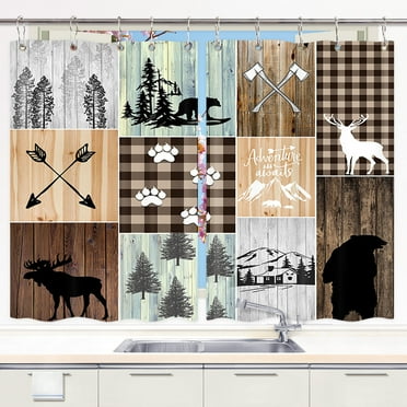 Cabin Kitchen Curtains, Lodge Moose Deer Country Style Kitchen Curtains ...