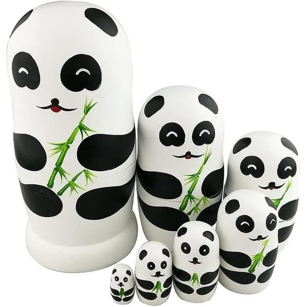 Adorable Lovely Panda Holding Bamboo Handmade Wooden Russian Nesting ...