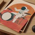 Affixzi Astronaut Drum Art Print - Retro Space Music Poster - Mid ...