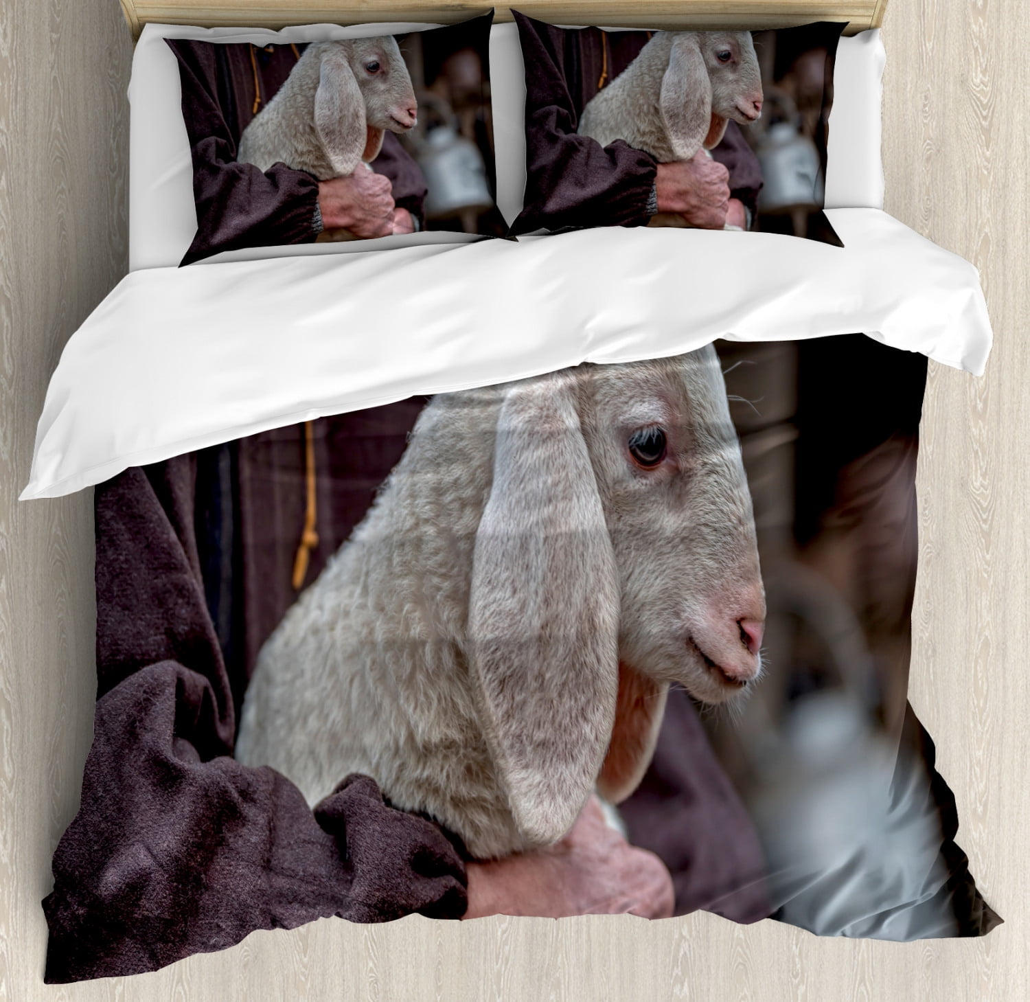 Farm Animal Duvet Cover Set Queen Size, Blurry Backdrop Photo with ...