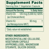 Spring Valley Vitamin K2 (90mcg) + D3 (125mcg) Vegetarian Capsules, 90 ...