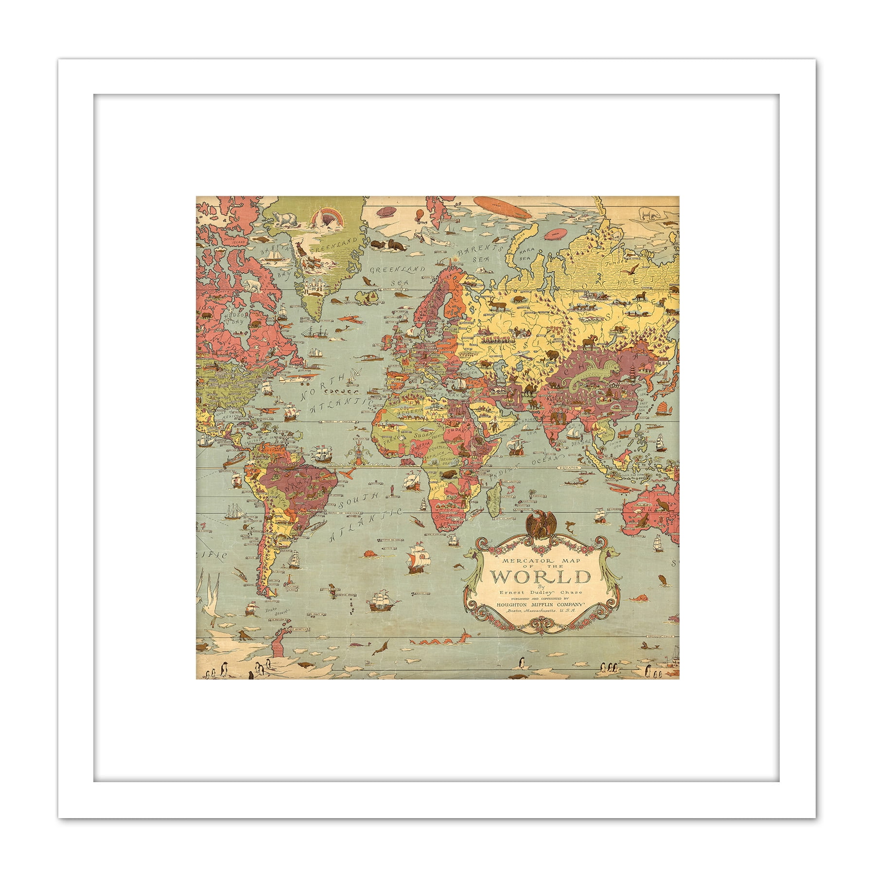 Map Ernest Dudley Chase 1931 Mercator World Pictorial 8X8 Inch Square ...