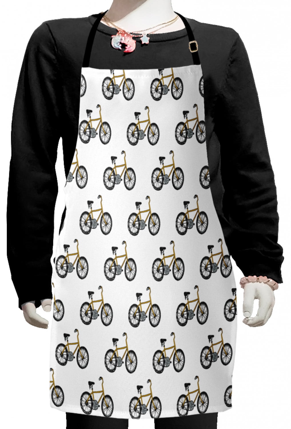 Bicycle Kids Apron, Hand Drawn Doodle Cycling Theme Pattern of Yellow ...