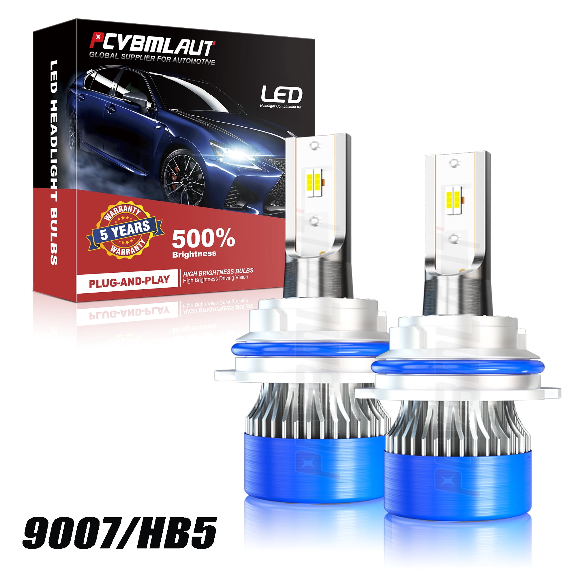 Pair 9007/HB5/9004 LED Bulb Kit 6000K LED Headlights Hi/Lo Dual Beam ...