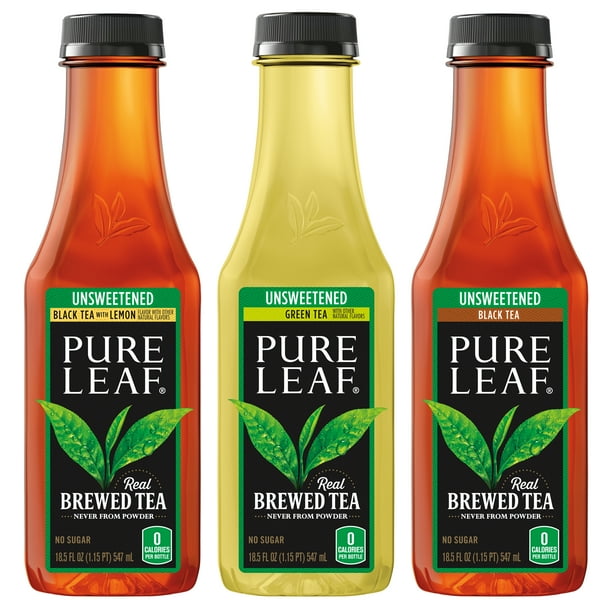 Pure Leaf Iced Tea, Unsweetened Variety Pack, 18.5 fl oz Bottles, 12 ...