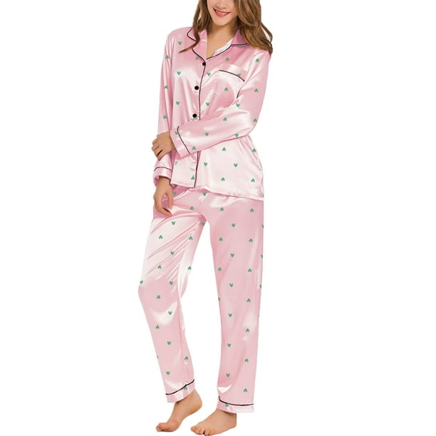 SWOMOg Womens Silk Satin Pajamas Set Button Down Sleepwear Loungewear ...