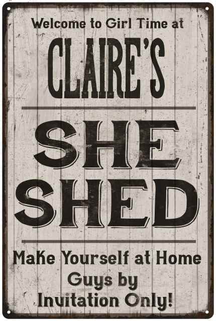 CLAIRE'S She Shed Sign Lady Cave Gift 12 x 18 Matte Finish Metal ...