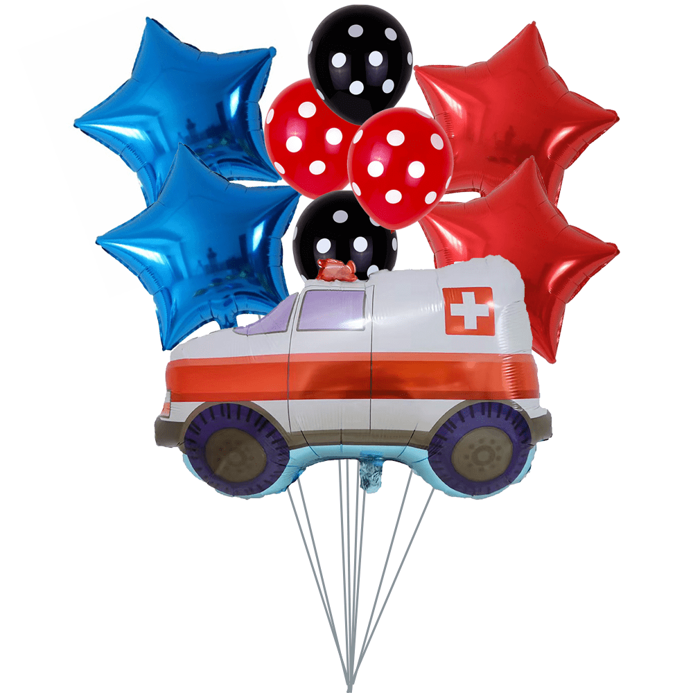 Large Ambulance Balloon Set - 18" Blue & Red Stars Balloons, Polka Dot ...