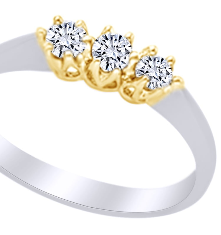 White Natural Diamond Three Stone Anniversary Band Ring in 14k White ...