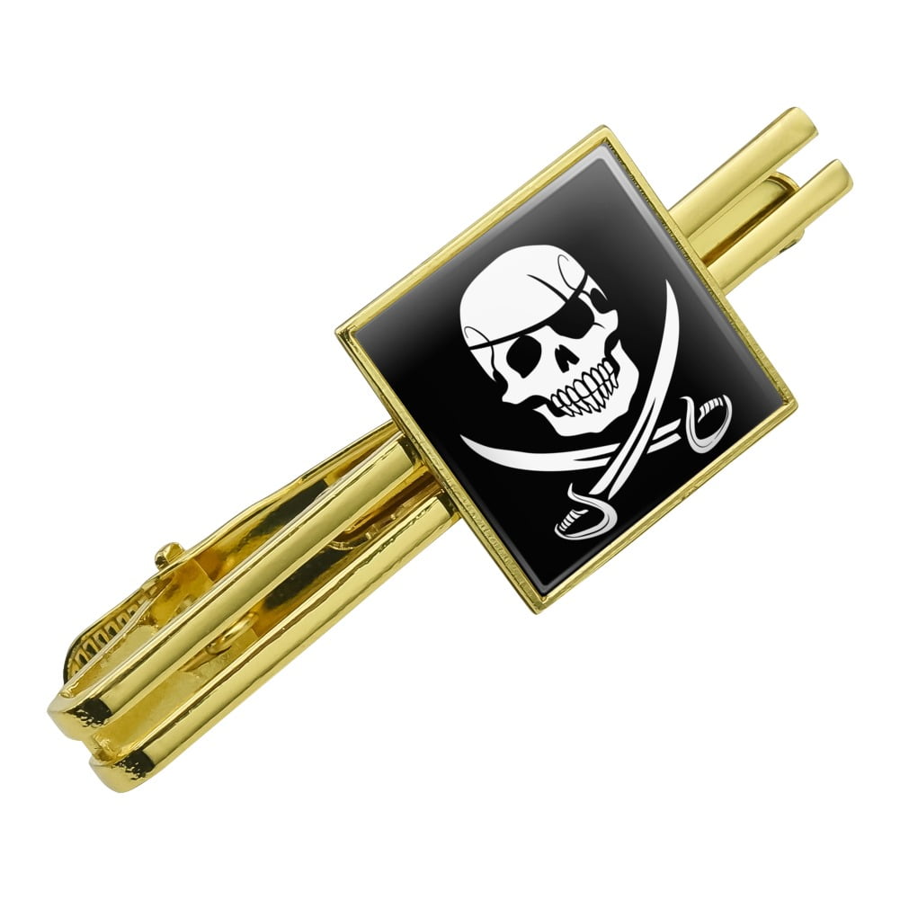 Pirate Skull Crossed Swords Jolly Roger Square Tie Bar Clip Clasp Tack ...