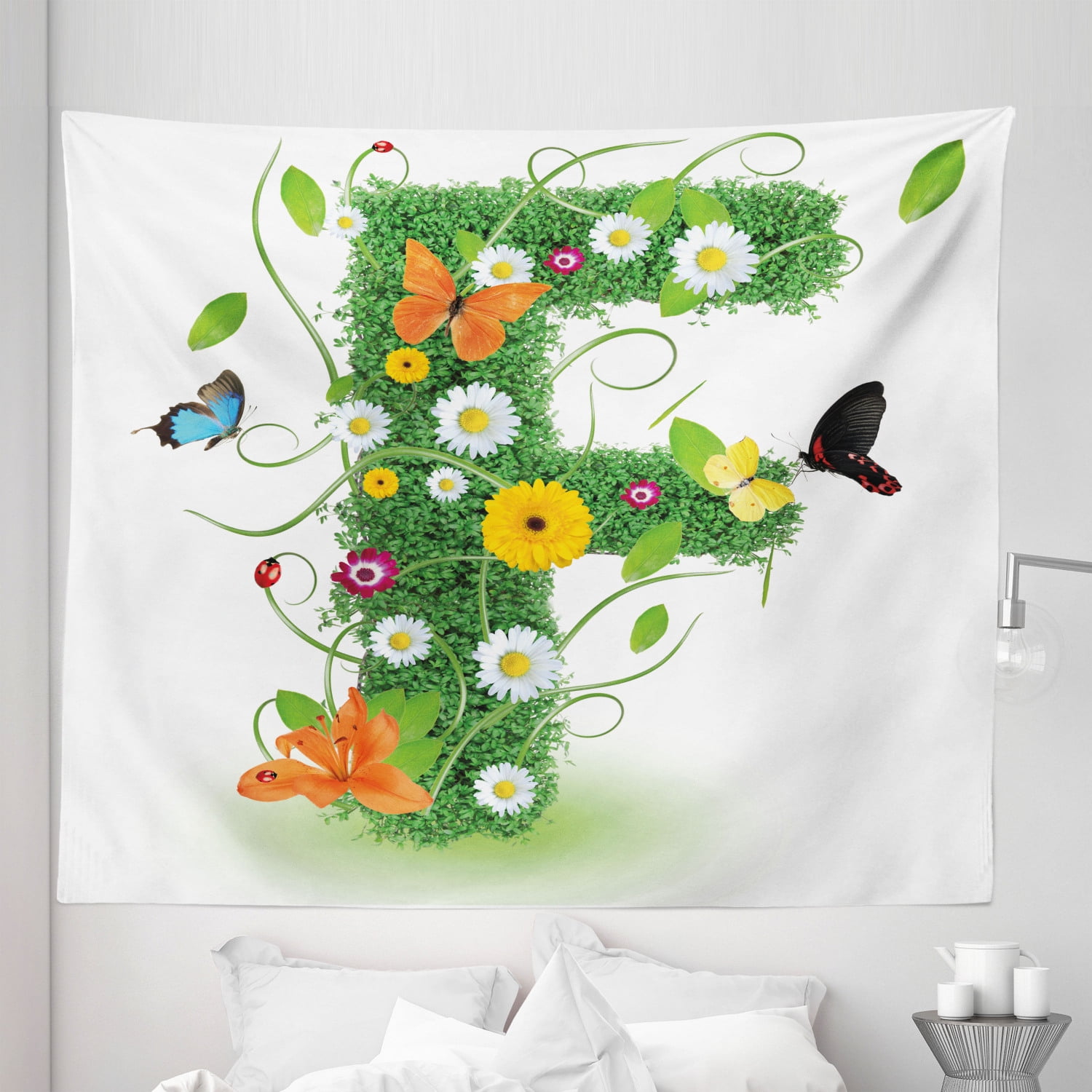 Letter F Tapestry, Natural Inspirations with Animals and Flowers ...