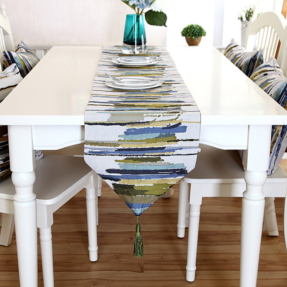 Modern Fashion Table Runner with Tassel Colorful Striped Embroidered ...