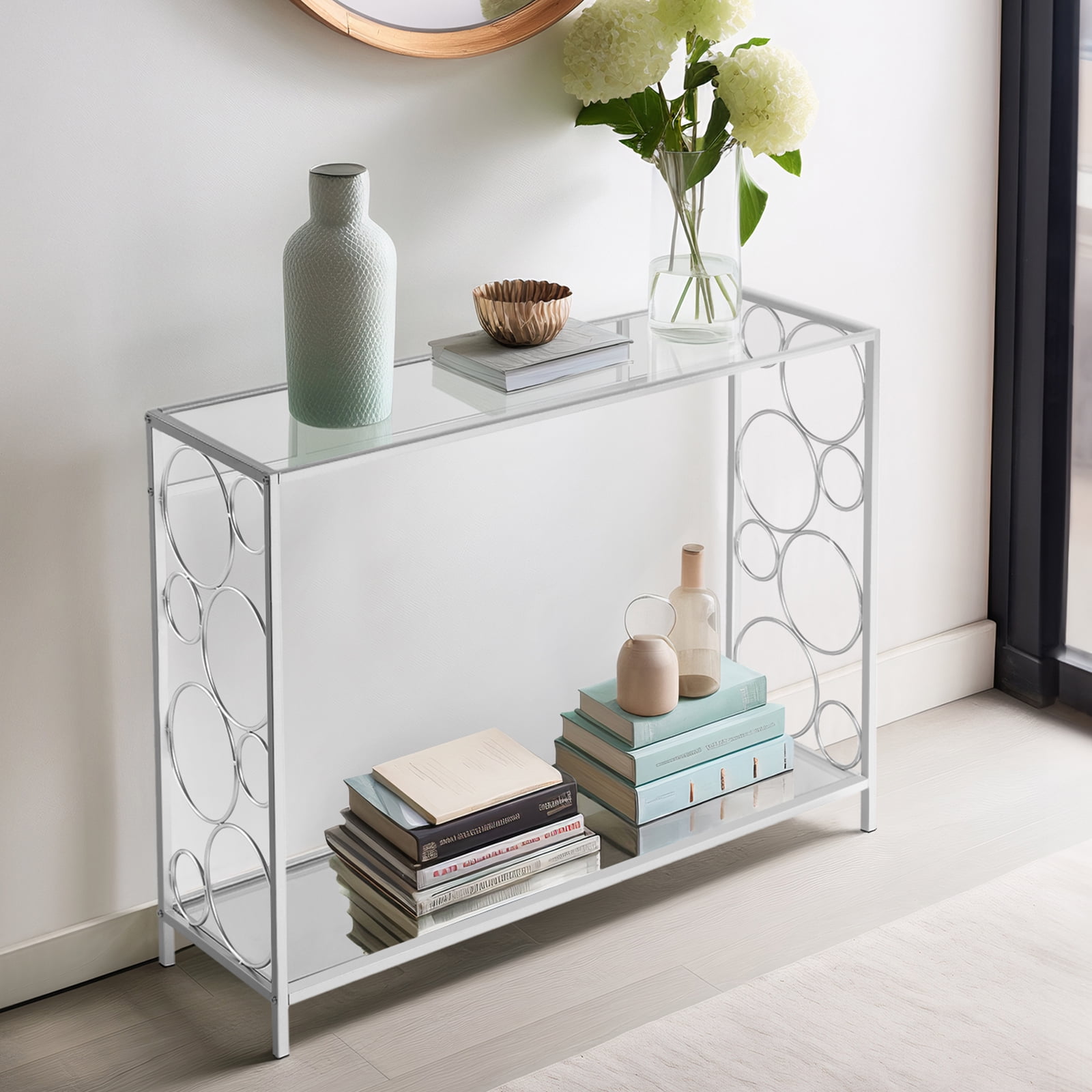 SalonMore Clear Glass Console Table Entryway Sofa Table with Shelves TV ...