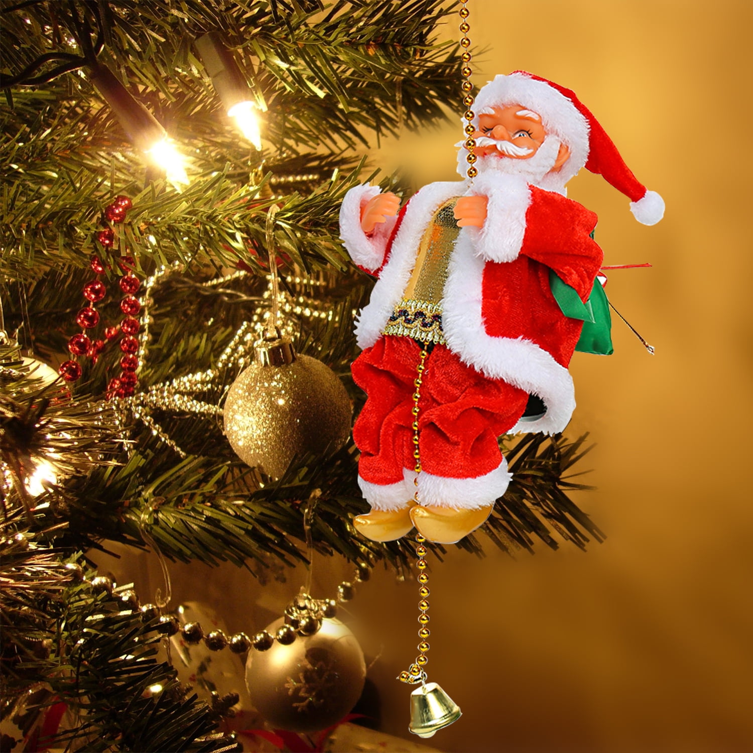 Santa Claus Climbing Beads, Santa Claus Climbing Rope to Tree with ...
