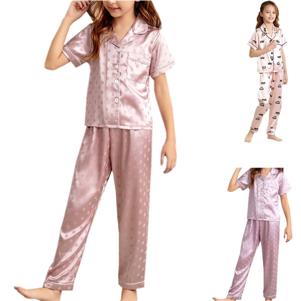 Esho Big Boys Girls Pajamas Sets, Kids Satin Silk Sleepwear Set, Little ...