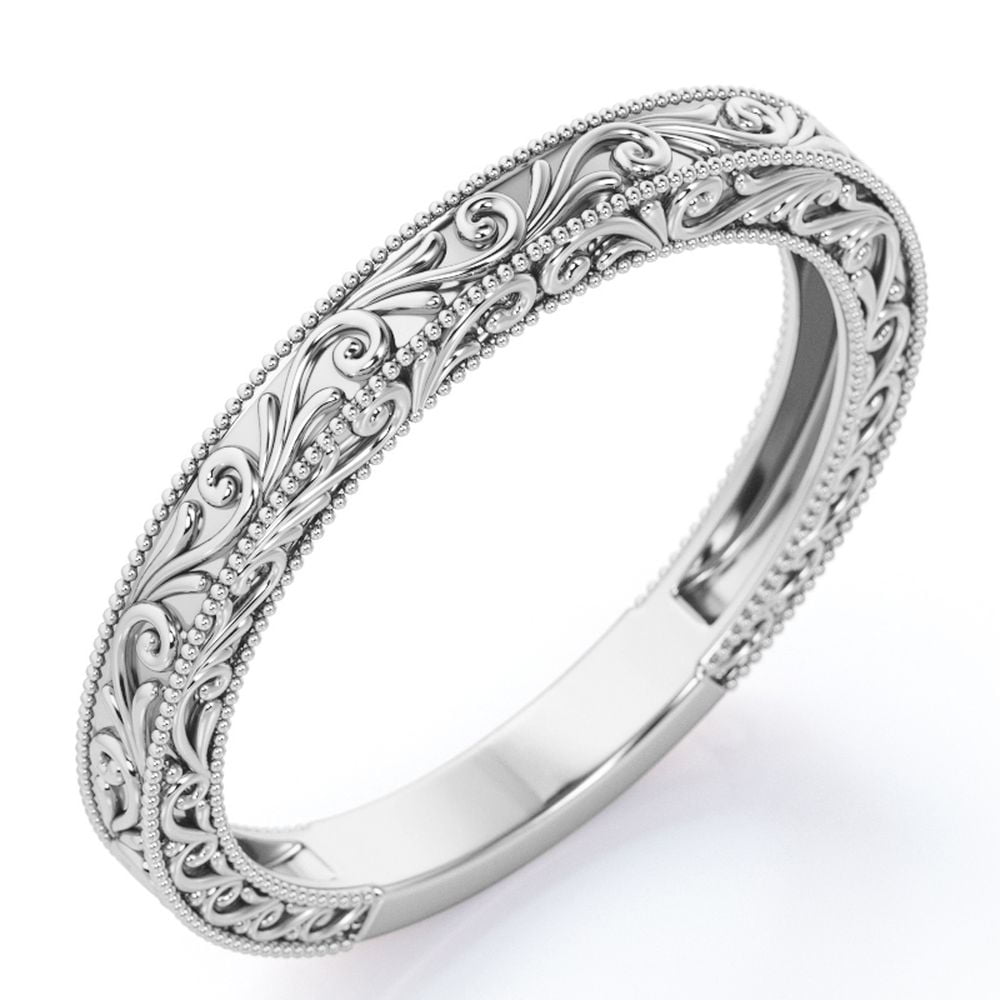 Click here for Jeenmata Vintage Filigree Wedding Band - Milgrain... prices
