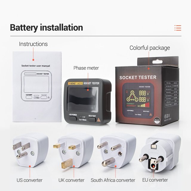 4-Plug Optional Ac11 Socket Tester Digital Display Voltage Test ...