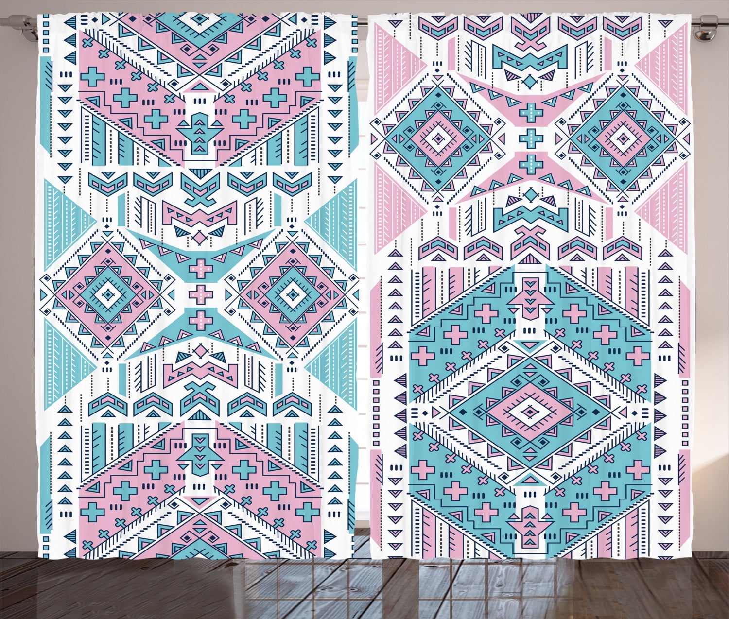 Tribal Curtains 2 Panels Set, Geometric Bohemian Ethnic Aztec Design ...