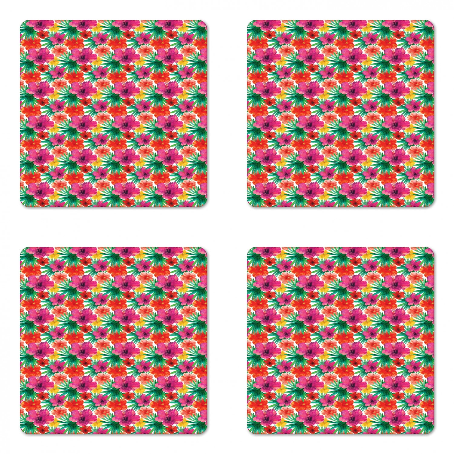 Colorful Coaster Set of 4, Lively Colored Tropical Forest Plants ...
