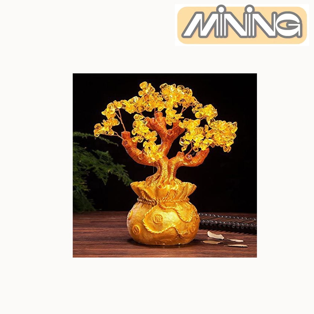 Feng Shui Pale Gold Crystal Money Tree Bonsai Style Decoration for ...