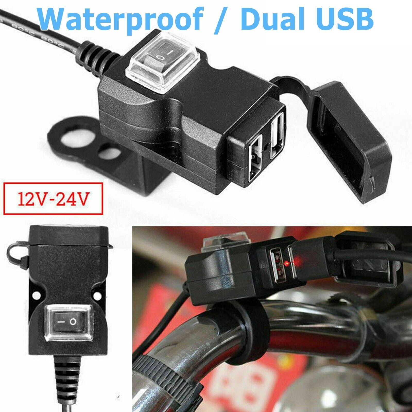 Waterproof Motorcycle Handlebar USB Port Phone Charger Cigarettes ...