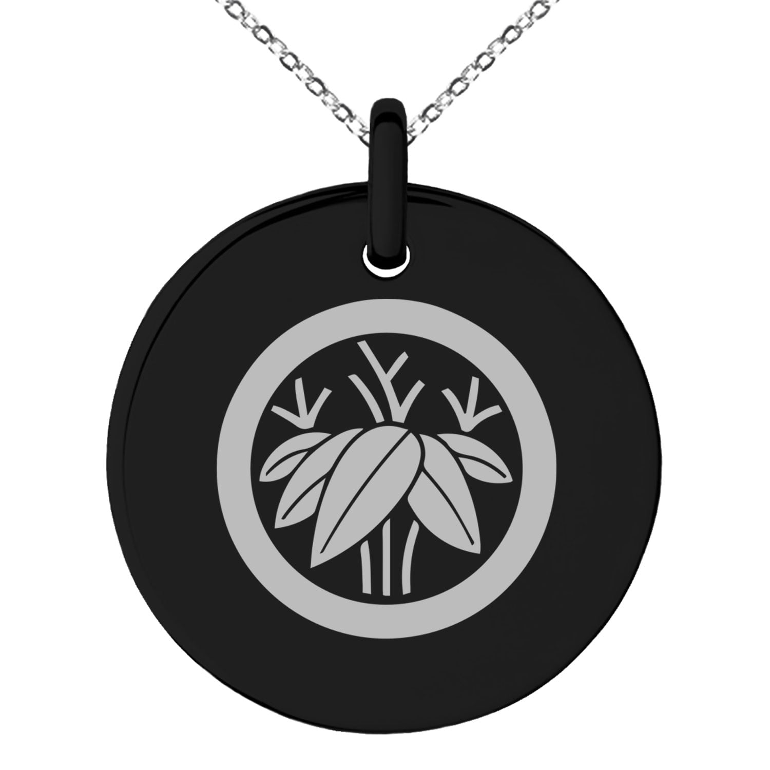 Stainless Steel Bamboo Kamon Crest Engraved Small Medallion Circle ...