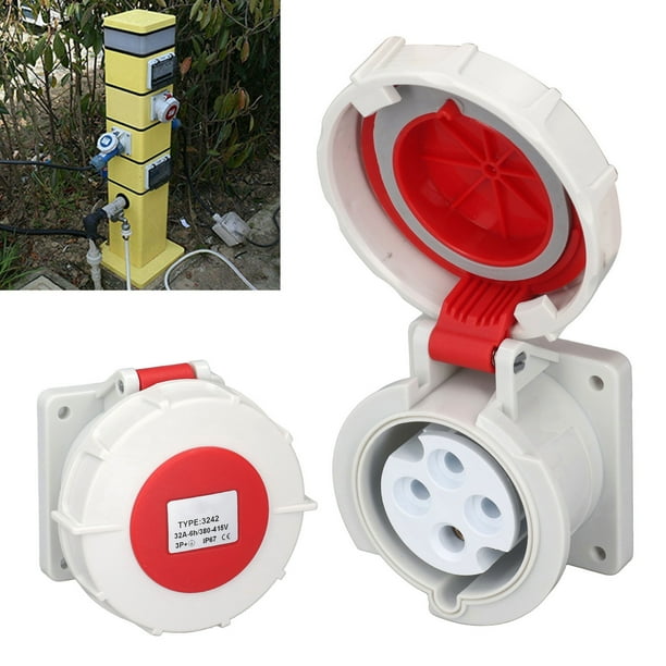 Phase Industrial Socket Connector 3 Phase 4 Pin 32A IP67 Water Proof ...