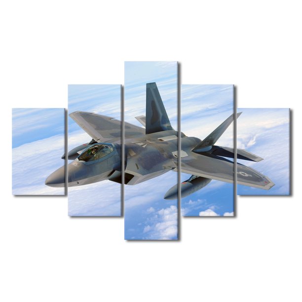 TISHIRON 5PCS Framed Canvas Wall Art Set,60"x40" F-22 Raptor Fighter ...