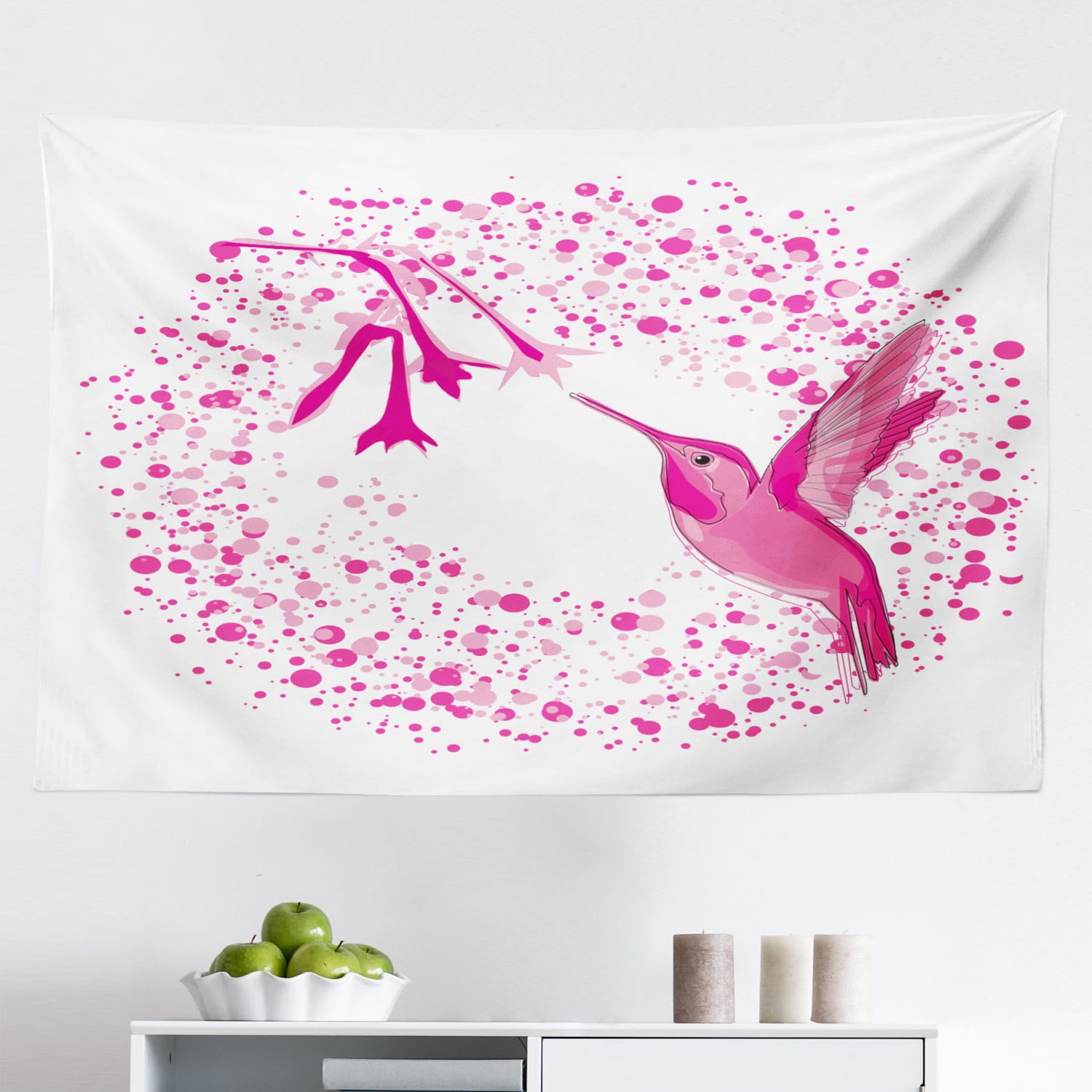 Hummingbird Tapestry, Hummingbird Flying Over a Fuchsia Flower Stem ...