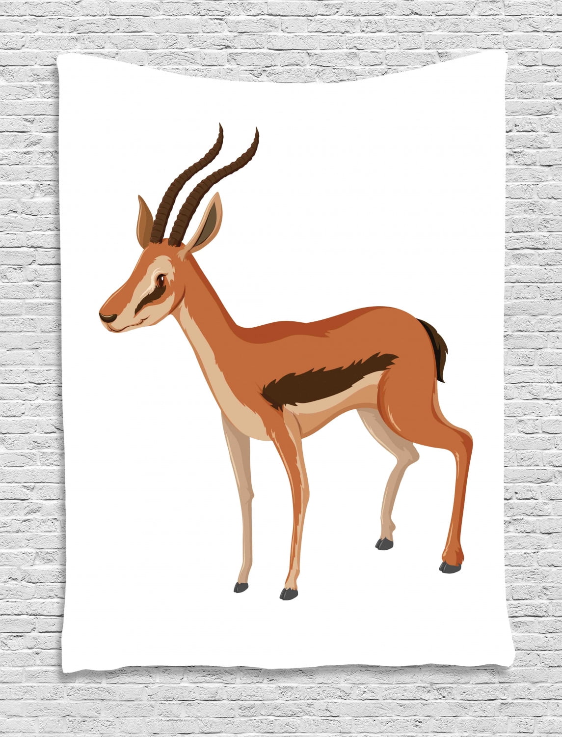 Antelope Tapestry, Cartoon Animal with Sharp Antlers on Plain ...