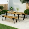Modern Solid Wood Slat Dining Table with Space-Saving Benches - Durable ...
