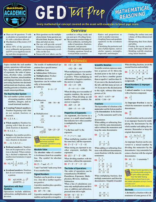 GED Test Prep Mathematical Reasoning A Quickstudy Laminated