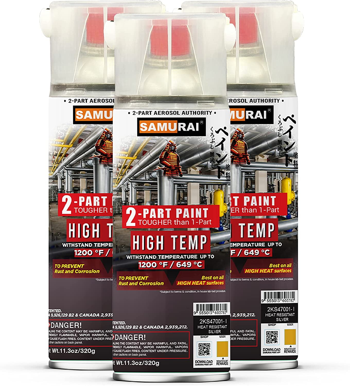 Samurai 2-Part Spray Paint for Industrial - High Temp (Black, Pack of 3 ...