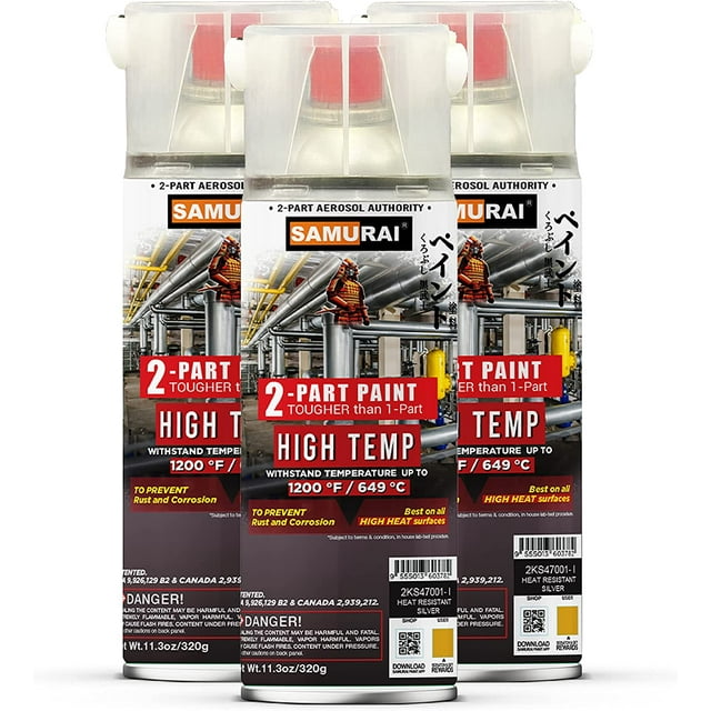 Samurai 2-Part Spray Paint for Industrial - High Temp (Black, Pack of 3 ...