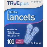 TRUEplus Lancing Device, 28G Sterile Lancets, Box of 100, Comfortable ...