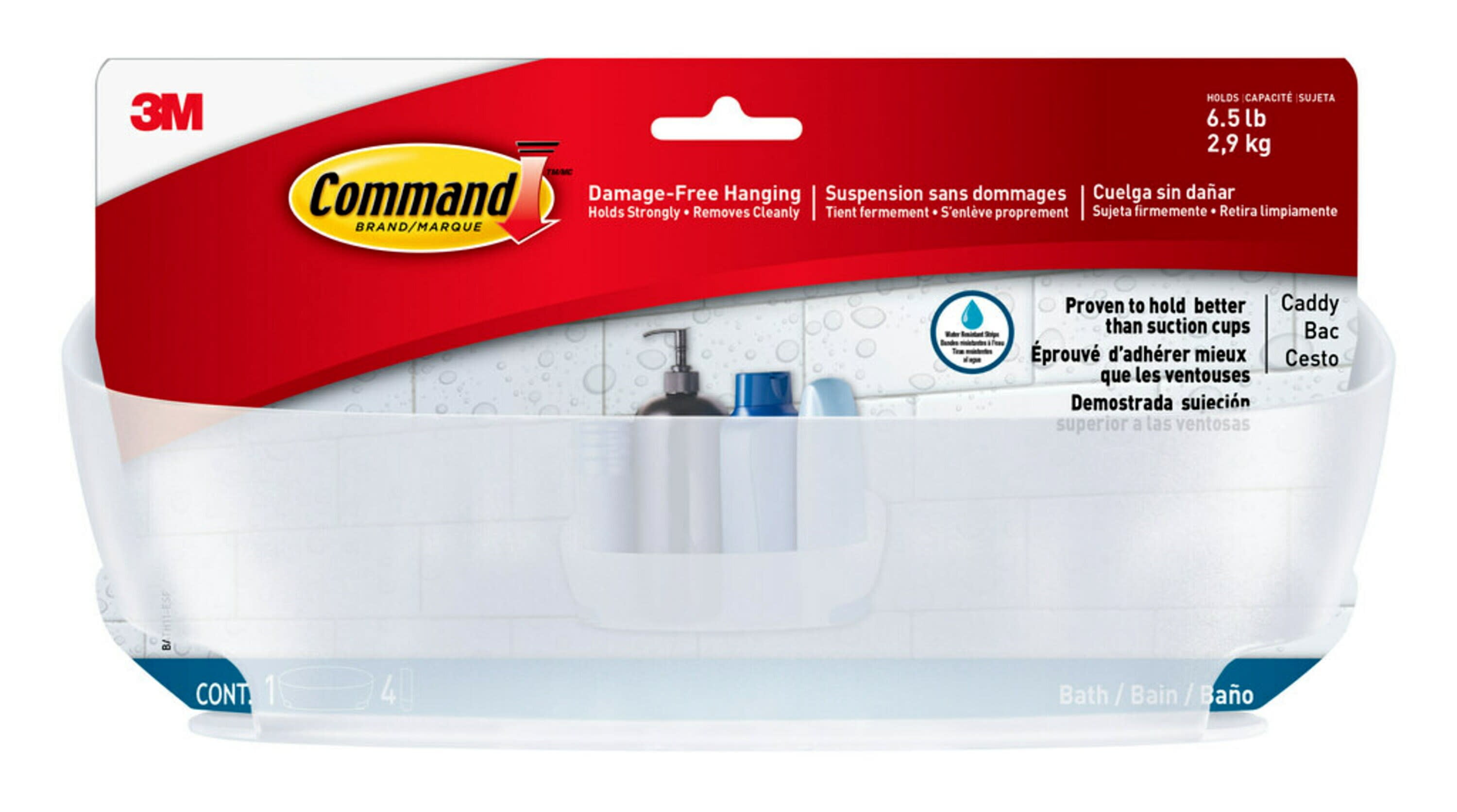 Command Shower Caddy with Water-Resistant Strips, Frosted, 1 Large ...