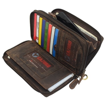 CAZORO Women's Vintage Leather RFID Blocking Wallet Double Zipper ...