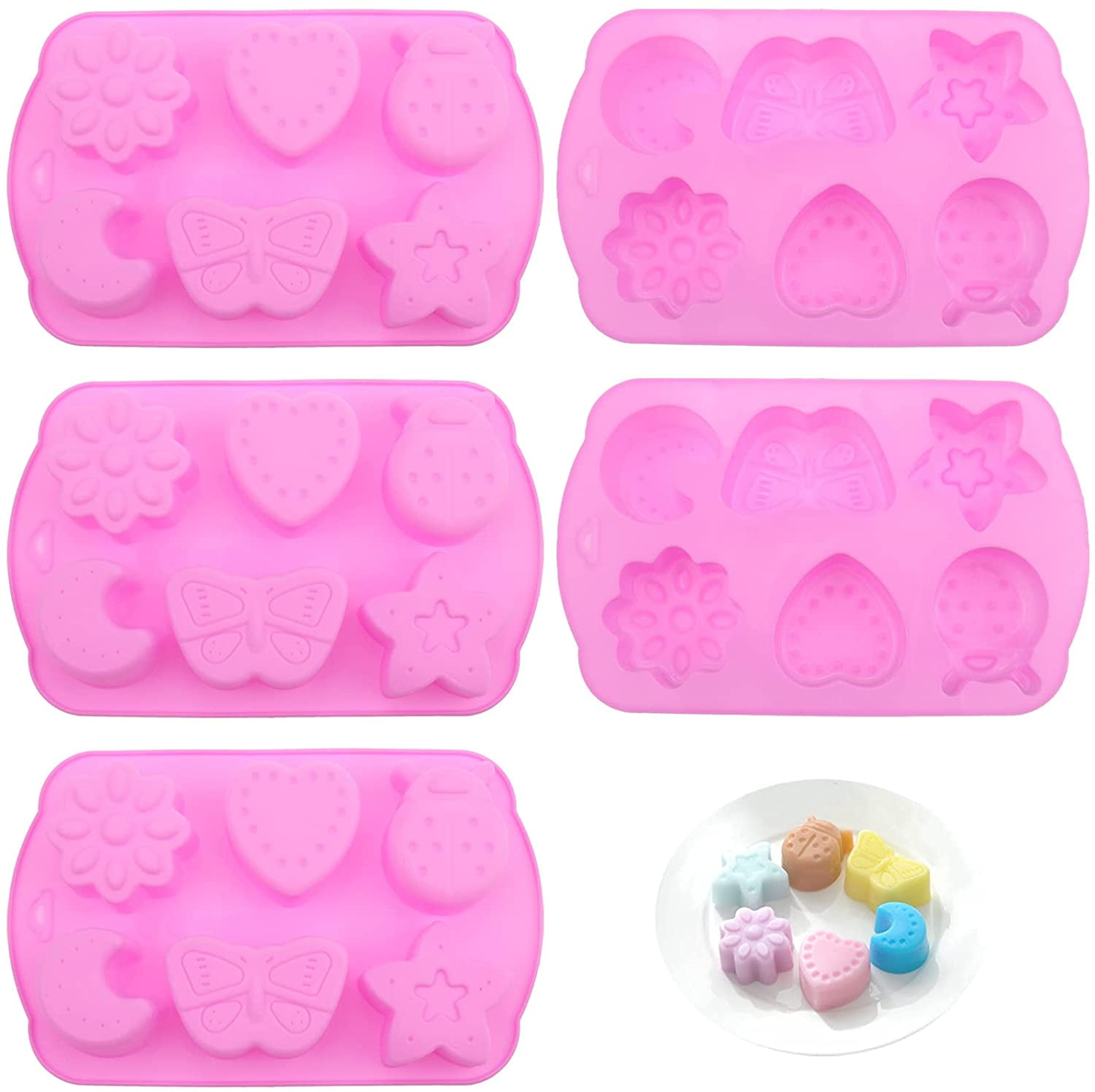6 Cavity Insects Butterfly Moon Star Shaped 3D Silicone Cake Fondant ...