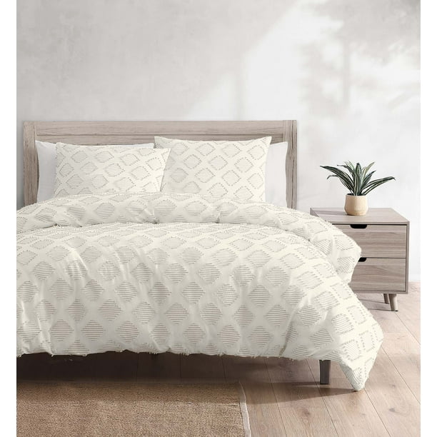 Better Homes & Gardens 3-Piece Cream Clipped Jacquard Diamond Duvet ...