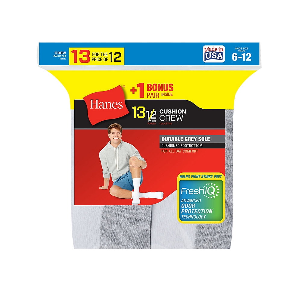 Hanes Men's Cushion Crew Socks 13-Pack (Includes 1 Free Bonus Pair ...
